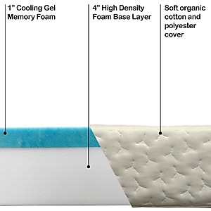 Foamma 5” x 28” x 75” Camper/RV Travel Gel Memory Foam Bunk Mattress, Organic Cotton Cover, Made in USA, Comfortable, Travel Trailer, CertiPUR-US Certified Foam