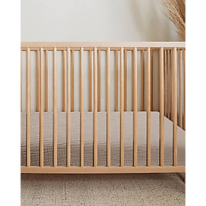 Crib Sheets for Boys Girl, Fitted Baby Toddler Bed Sheets 28" x 52", Neutral Muslin Cotton Crib Mattress Sheet with Boho Style, Soft and Breathable Comfort (Beige)