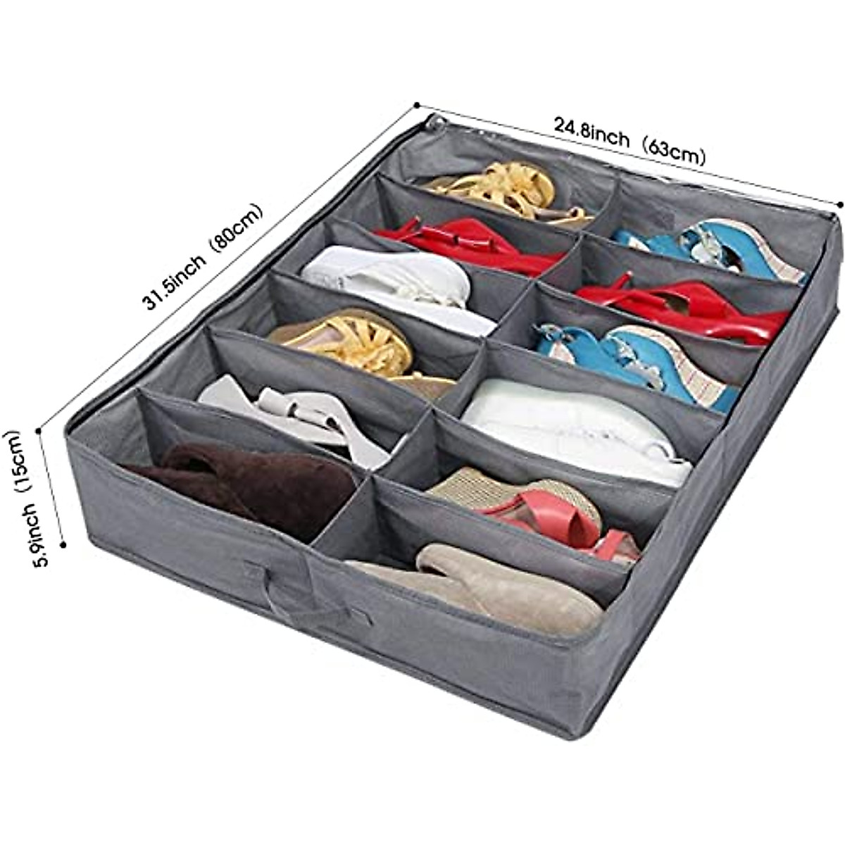 A set of 2, with lid, strong box strap/strong zipper and handle, bed bottom storage bag storage bag, transparent folding bed under shoe cabinet storage solution, a total of 24 pairs of shoes can be stored