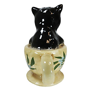 Ebros Ceramic Tabby And Tuxedo Black Kitty Cats In Teacups Kissing Salt And Pepper Shakers Set Valentines Tea Cup Cat Kittens Figurines Party Kitchen Tabletop Collectible Decorative Accents