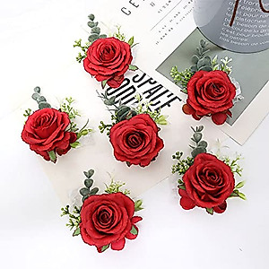Set of 6 Rose Corsage Wristlet Artificial Flowers Wrist Corsage Bride Bridesmaid Hand Flowers for Wedding Shower Party Prom Decorations