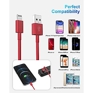 4 Pack [Apple MFi Certified] Apple Charging Cables 6ft, iPhone Chargers, Lightning Fast iPhone Charging Cord for iPhone 12/11/11Pro/11Max/ X/XS/XR/XS Max/8/7, ipad(White) (4pack(6ft), Red, 4)