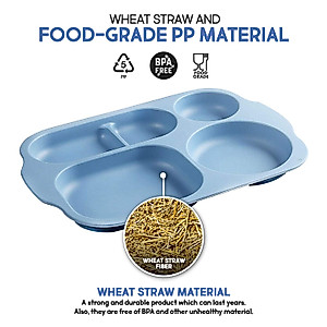 shopwithgreen Divided Plates for Kids Adults, 12 Inch (4PCS) Unbreakable Wheat Straw Section Plates, Large Lightweight Reusable Compartment Lunch Trays, BPA Free Dishwasher & Microwave Safe