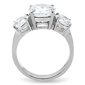 Marimor Jewelry Women's Three Stone Zirconia Stainless Steel Anniversary Engagement Ring Size 7