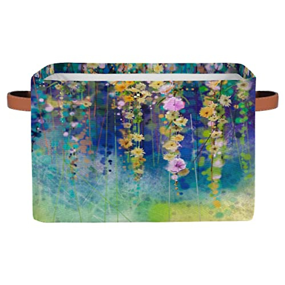 2Pack Large Collapsible Storage Bins,Art Painting Flower Floral Decorative Canvas Fabric Storage Boxes Organizer with Handles，Rectangular Baskets Bin for Home Shelves Closet Nursery Gifts