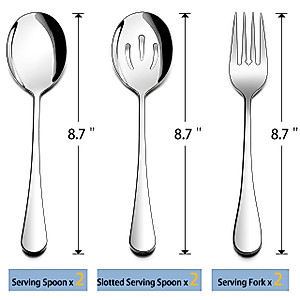 Homikit Stainless Steel 2 Serving Spoons, 2 Slotted Serving Spoons, 2 Serving Forks, Metal Buffet Party Banquet Restaurant Catering Serving Utensils Spoons Forks Set, Mirror Polished, Dishwasher Safe