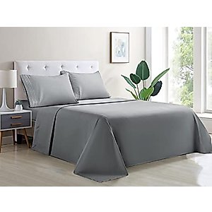 wavveUziz Bed Sheet Set Super Soft 100% Microfiber Sheet 1800 Brushed Microfiber Embroidered Queen Size Bed Sheets 16-Inch Deep Pocket - 4 Piece, Gray