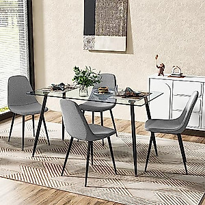 Tangkula Glass Dining Table, Modern Rectangular Table with Tempered Glass Tabletop & Black Steel Legs, Simplistic Kitchen Table, 51 x 27.5 x 29.5 Inch, Versatile Table for Home Office