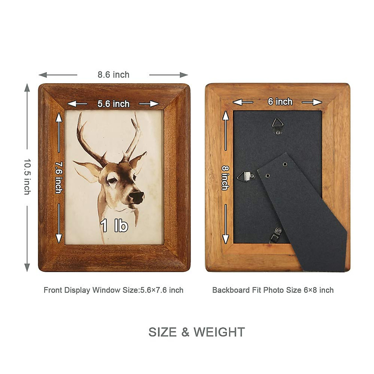 icheesday 6x8 Wood Picture Frames, Rustic Photo Frame with Real Glass Front,Wall Hanging and Tabletop Standing,Vertical or Horizontal Display (Brown)