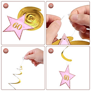 GuoZhiXin Rose Gold 60th Birthday Party Decorations , Rose gold Glittery Happy 60th Birthday Banner,Poms,Sparkling Hanging Swirls Kit for 60th Birthday Party Supplies