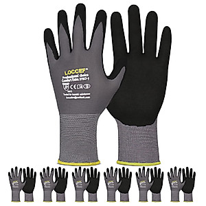 LOCCEF Work Gloves MicroFoam Nitrile Coated-6 Pairs,Seamless Knit Nylon Gloves,Gray Work gloves (9/L, Gary-6 Pairs)