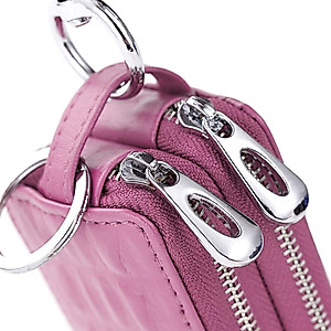 BAKUN Two-Sides Mini Genuine Leather Car Key Chain Holder Wallet Case, Key Holder Key Organizer Wallet(Light Pink)