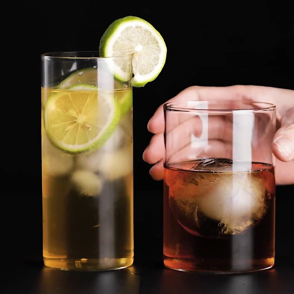 BILIHOM 12-Piece Drinking Glasses, Includes 6 Thin Highball Glasses (17oz) 6 Glass Cups (13oz),Clear Glass Tumbler For Water, Juice, Beer, Drinks, and Cocktails and Mixed Drinks