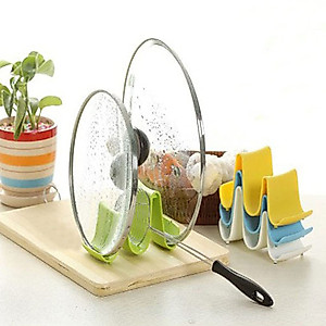 ERINGOGO Pot Lid Stand - Plastic Wavy Shape Pot Lid Organizer, Pot Lid Holder Organizer, 3 Layer Pot Lid Rack, Pan Lid Holder for Pot Lid/Rest Cutting Board (Blue)