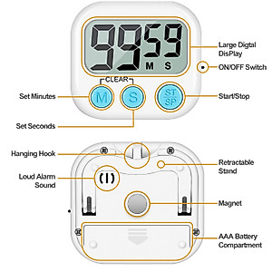UMIKAkitchen Kitchen Timer, 2 Pack Large Digits Classroom Timer for Kids,Simple Operation Magnetic Timers, Digital Timer for Cooking -White
