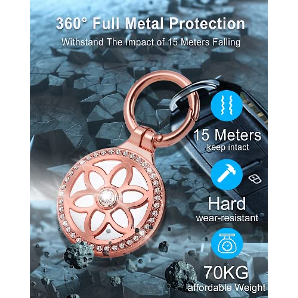 Airtag Holder,Metal Badge Rhinestone Airtag Key Chain,Diamonds Shine Air Tag.Holder Keychain,Air Tag Key Chain Compatible Apple Air tag