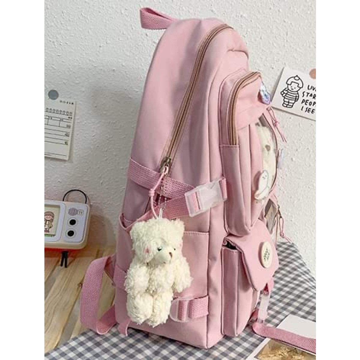 HUIHSVHA Kawaii Backpack, Aesthetic School Laptop Bag With Pin Accessories, Travel Daypack Bookbag for Teens Girls Students