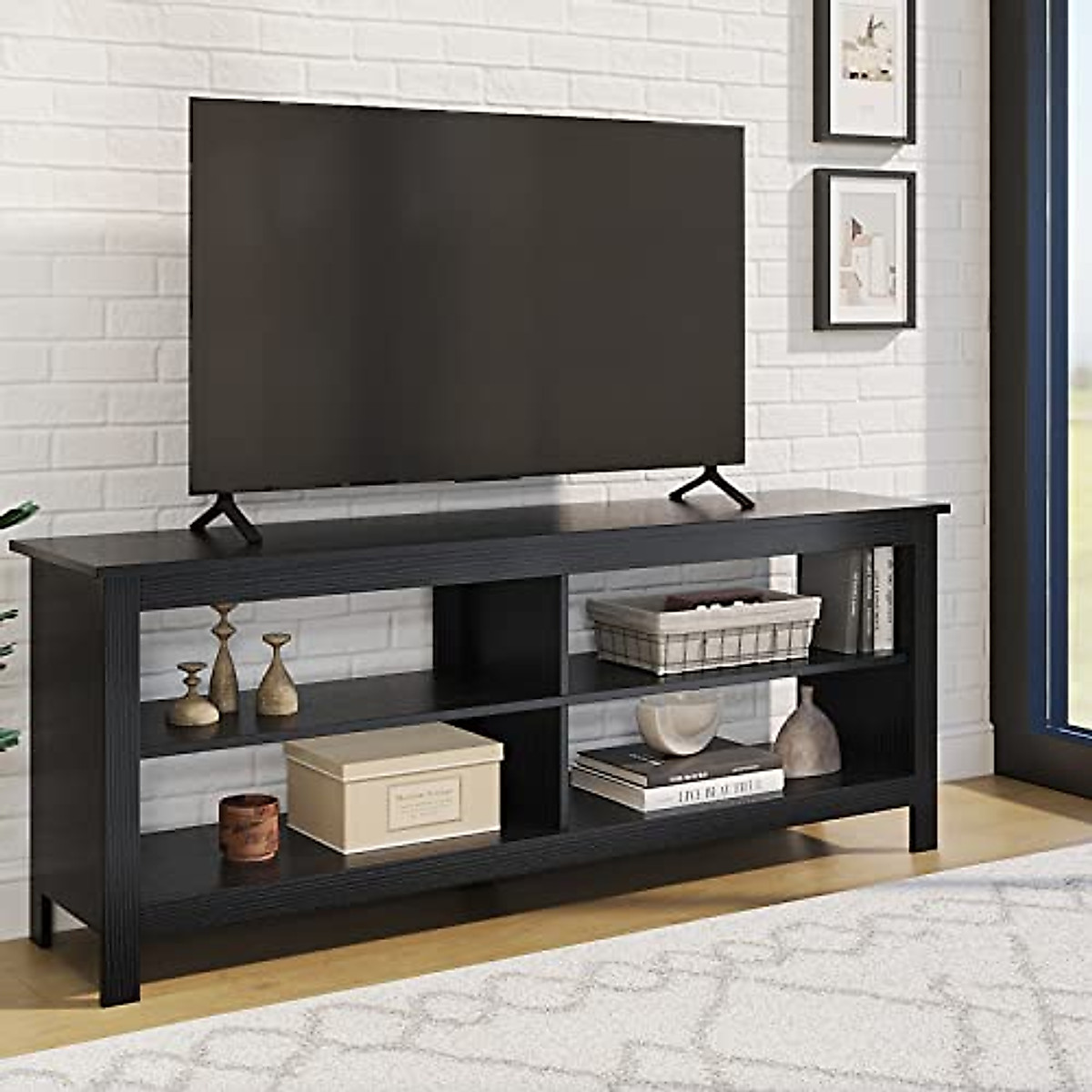 Panana TV Stand 6 Cubby Television Stands Cabinet 6 Open Media Storagefor TVs up to 80 Inches, 70 Inch (55 Inches Black)