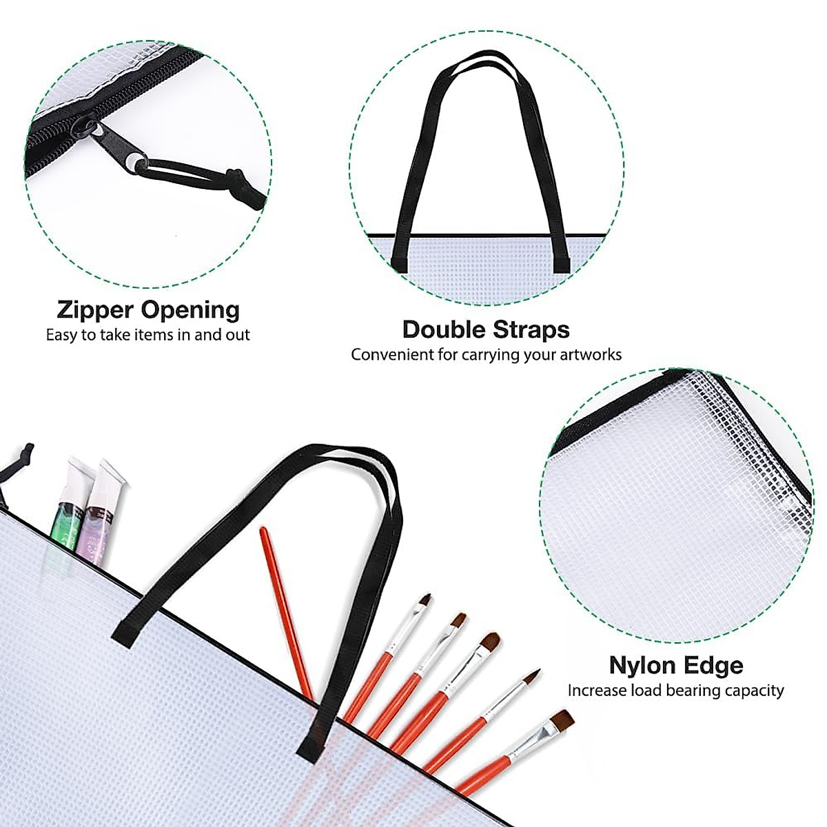 Opret 19x25 inch Art Portfolio Bags, Artwork Storage Case with Handle and Zipper Vinly Mesh Folder Organizers for Bulletin Boards, Scrapbooks, Keepsake and Poster Storage