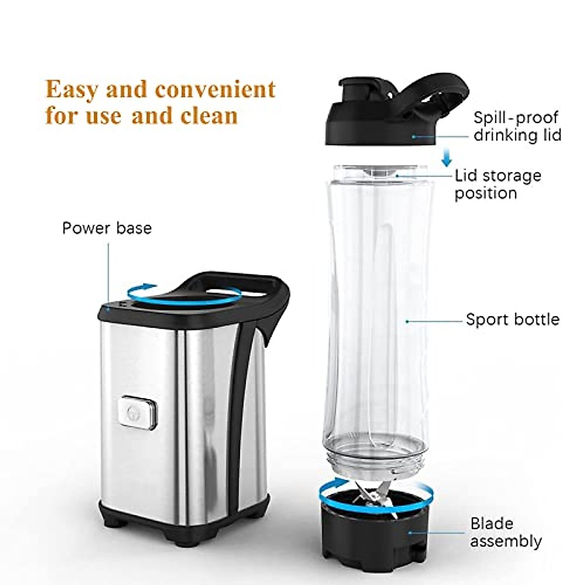 Portable Blender, Personal Size Blender for Shakes and Smoothies with 2 Tritan BPA-Free 20Oz Blender Cups, Mini Smoothie Blender with 4 Sharp Stainless Steel Blades, Mini Blender for Fruits, 25000RPM