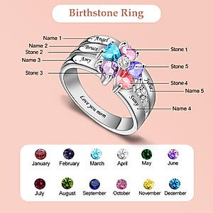 ORFAN Personalized Mothers Rings with 3-8 Names and Simulated Birthstones Custom Family Name Ring for Women for Mom Grandmother