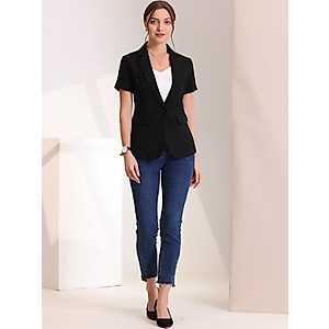 Allegra K Women's 1 Button Office Business Short Sleeve Blazer Jacket Small Black