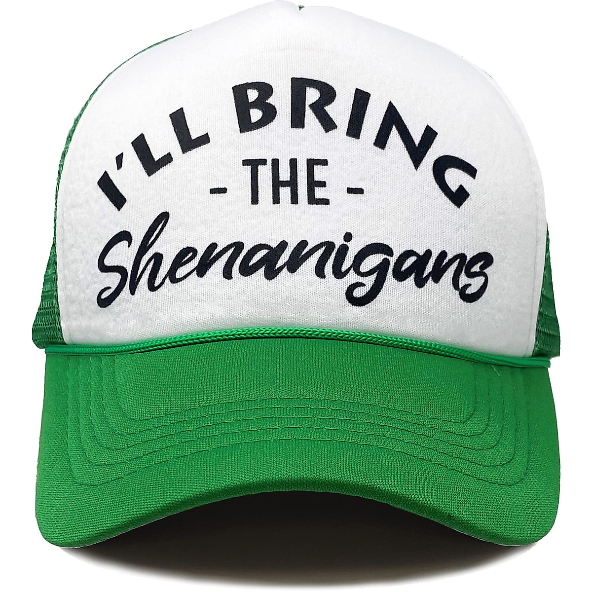 Funky Junque Bridal Snapback Trucker Hat - I'll Bring The Shenanigans - White/Kelly Green