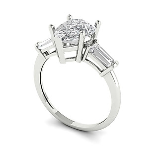 Clara Pucci 2.5 ct Pear Baguette cut 3 stone Solitaire Moissanite Designer Anniversary Bridal Engagement Ring 14k White Gold