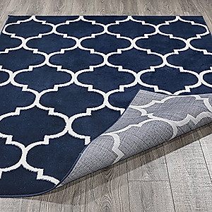 Ottomanson Royal Collection Moroccan Trellis Non-Slip Jute Backing Area Rug, 5'3" x 7', Navy
