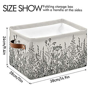 Blueangle Black And White Flowers Rectangle Storage Bin, 15 x 11 x 9.5 in, Collapsible Organizer Storage Basket for Home Décor, 2PACK