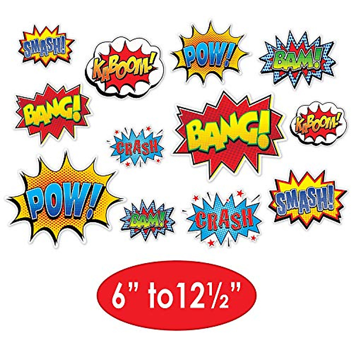 Beistle Hero Action Sign Cut Outs 24 Piece Comic Decorations Birthday Party Supplies 6” – 12.5”, Multicolored