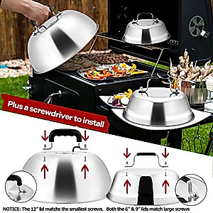 Cheese Melting Dome Set of 3, Joyfair Griddle Basting Covers, Stainless Steel Grill Cooking Lids with Adjustable Vent For Outdoor BBQ/Kitchen, Heavy Gauge Metal & Heat-resistant Handle(6.5’’-9’’-12’’)