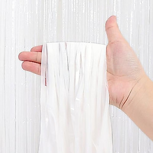 RUBFAC 3pcs 3.3x8.2 Feet White Fringe Backdrop Curtains,Tinsel Streamers Birthday Party Decorations,Fringe Backdrop for Birthday Girl Princess Bachelorette Party Decor