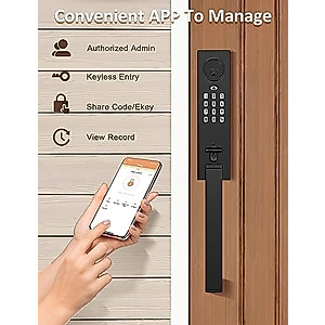 Tinewa Smart Entry Door Lock Set, Electronic Full Escutcheon Door Handle, Digital Keypad Deadbolt with App, Heavy Duty Black Front Door Handle with Single Cylinder Deadbolt, Auto Locking
