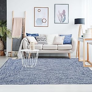 Superior Indoor/Outdoor Area Rug, Dual-Tone Reversible Braided Floor Decor for Patio, Front Porch, Entryway, Living Room, Office, Nursery, Artistic Home, 4' x 6', Denim Blue-White