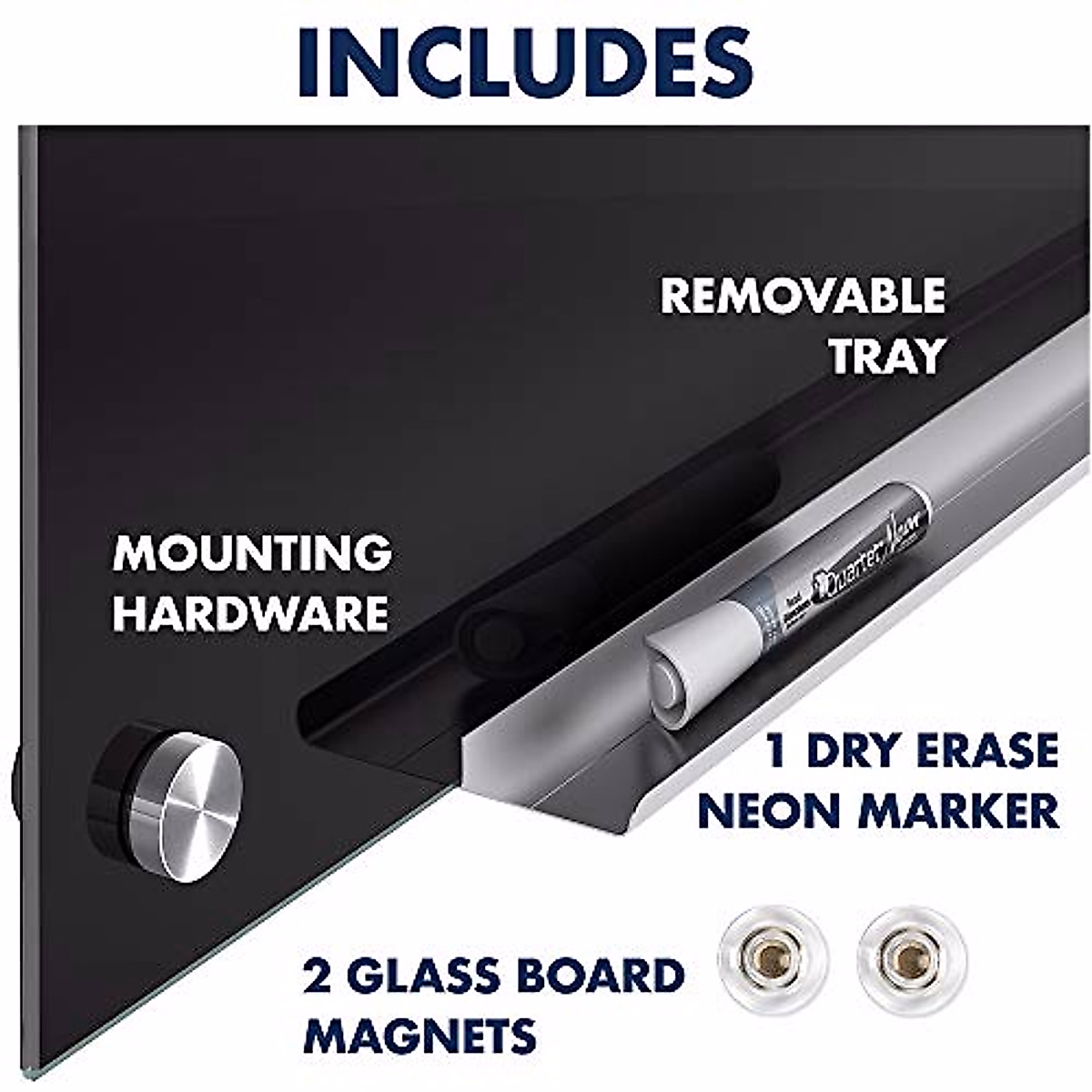 Quartet Glass Whiteboard, Magnetic Dry Erase White Board, 3' x 2', Black Surface, Infinity (G3624B)