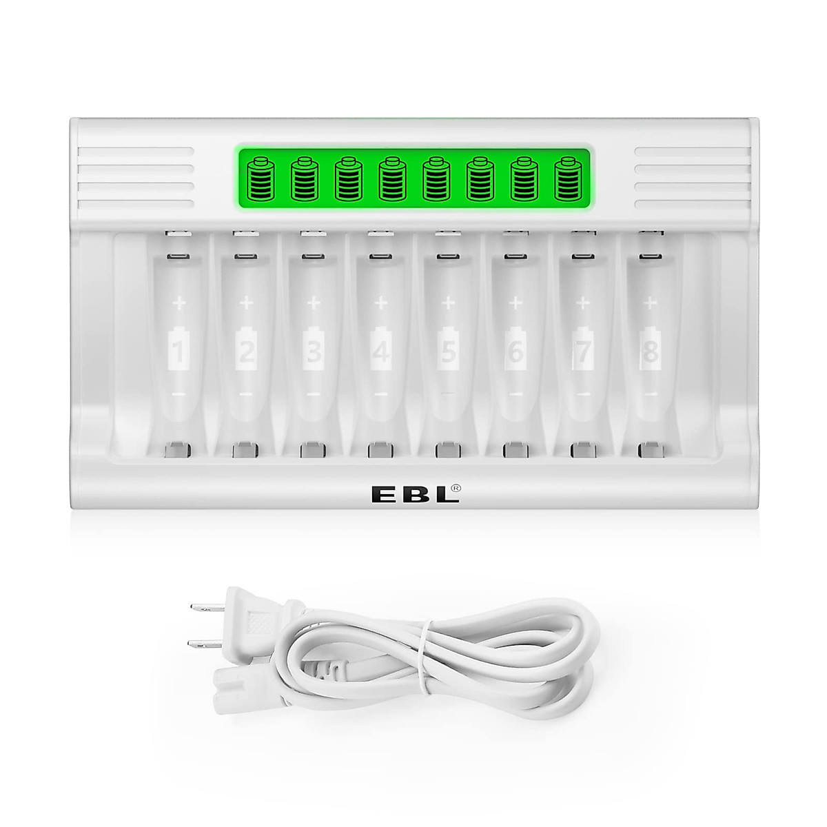 EBL AA AAA Battery Charger, 8-Bay Individual Charger for NiMH AA Rechargeable Batteries 1-Hours Fast Charging