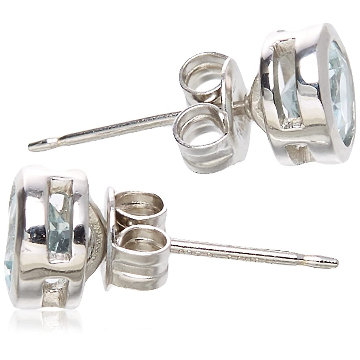 Amazon Essentials Sterling Silver Genuine Aquamarine 5mm Bezel Set March Birthstone Stud Earrings (previously Amazon Collection)