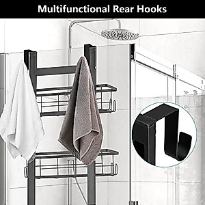 AUROPEAK Shower Caddy Over the Door, Hanging Shower Organizer Rustproof No Drilling, Adjustable Over the Shower Door Caddy Storage Rack with 5-Tier Shelf Baskets, Soap Holder, Towel Hooks for Bathroom