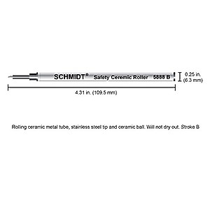 SCHMIDT 5888 Ceramic Rollerball Metal Tube Refill Broad Point 1.0mm, Black, 2 Pack Blister (SC58106)