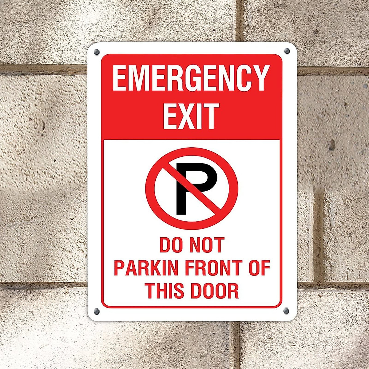 Emergency Exit Do Not Parking Front of This Door Aluminum Sign Durable Warning Tin Plaque Weather Resistant UV Protected Rust Free Wall Home Ourdoor Decorative For Trails s College Dorms 16x12in