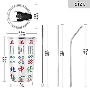 Mahjong Game Tumbler Stainless Steel Insulated Cup Travel Mug for Coffee Double Wall Vacuum Thermos with Straw and Lid 20oz