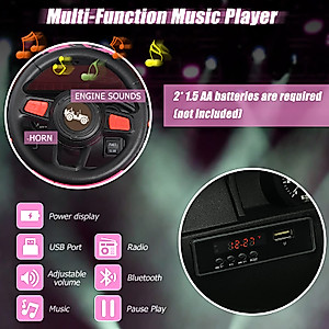 INFANS Ride on Car Truck with 2.4G Remote Control, 12V Battery Powered Electric Cars for Kids w/3 Speeds, Battery Display, LED Lights, Safety Belt, Music & Horn, Bluetooth/FM/USB (Pink)
