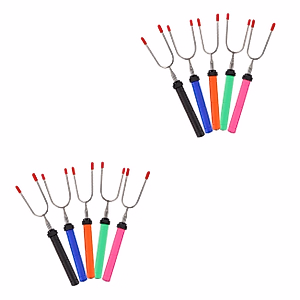 10 Pcs Telescopic Barbecue Fork Barbecue Forks Meat Skewers Barbecue Tool Outdoor Bbq Tool Home Roasting Fork Barbecue Supplies Grill Skewers Camping Accessories Cooking Metal Fork