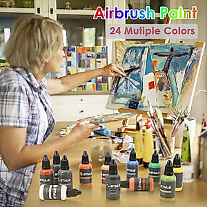 rhinowisdom Airbrush Paint - 24 Colors Airbrush Paint Set 1fl oz, Opaque & Brilliant Colors, Leather & Shoe Acrylic Air brush Paint Kit Ready to Spray Water Based for Artists Beginners Hobbyist…