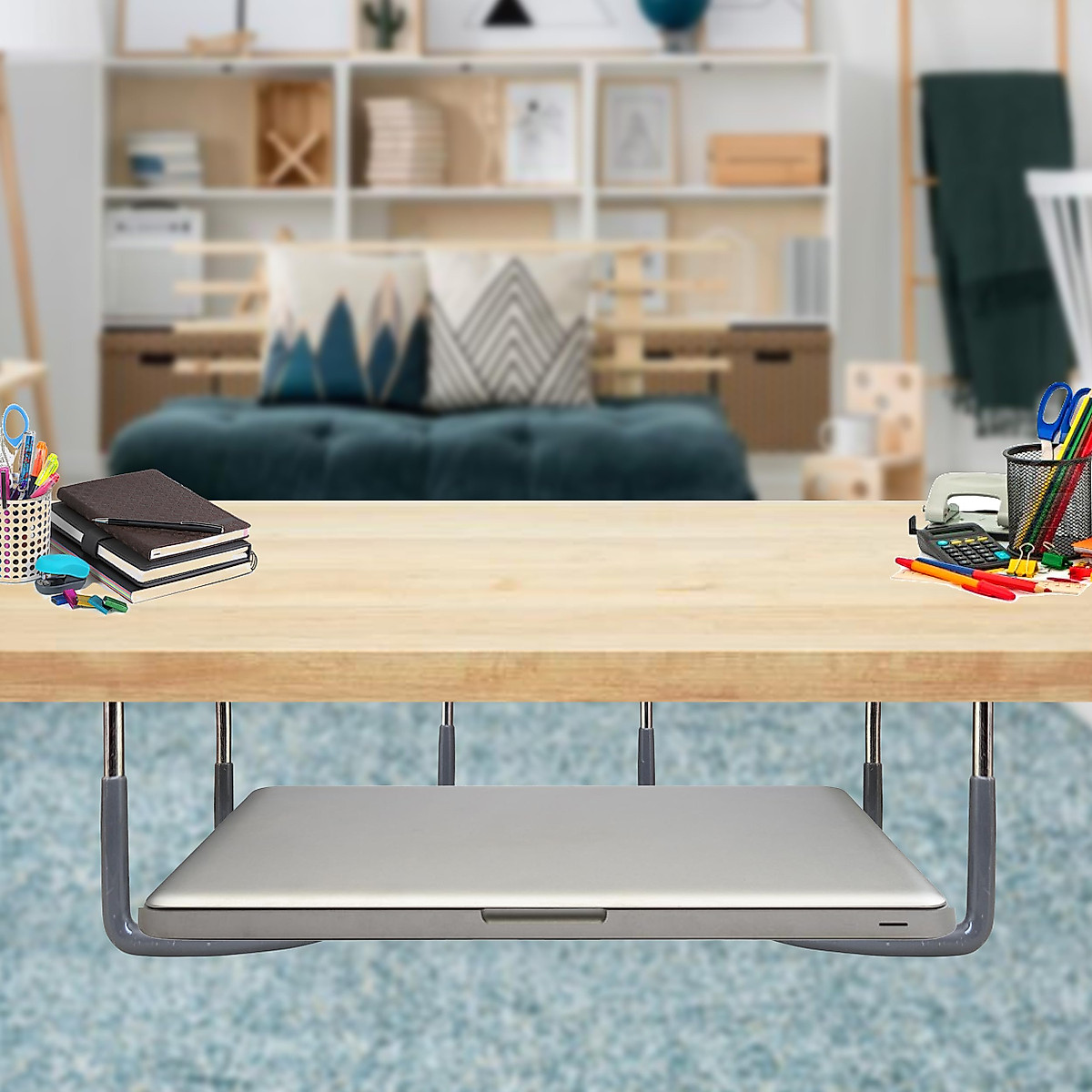 Skywin Under Desk Laptop Mount - 3 Racks in 1 Set to Hold Under Desk Laptop Holder Organizer Rack with Screws (Laptop Not Included)