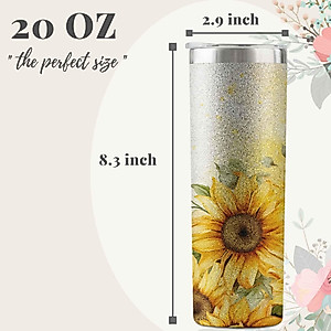 Onebttl Sunflower Gifts for Sunflower Lovers, 20oz Insulated Stainless Steel Tumblers with Lids and Straws, Sunflower Gifts for Best Friend, Christmas, Birthday - Glitter