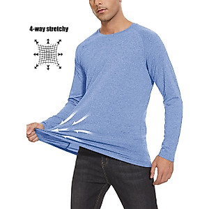 MAGCOMSEN Athletic Shirts for Men Long Sleeve UPF 50 Sun Protection Dry Fit T Shirt Workout Running Outdoor Shirts Light Blue,L