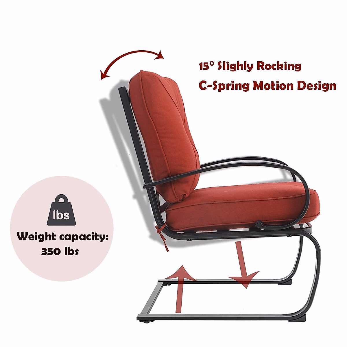 MFSTUDIO 7 Piece Outdoor Patio Dining Set, 6 Spring Motion Cushion Chairs, 1 Rectangular Table with 1.57"-1.9" Adjustable Umbrella Hole, Metal Furniture Sets for Garden, Red