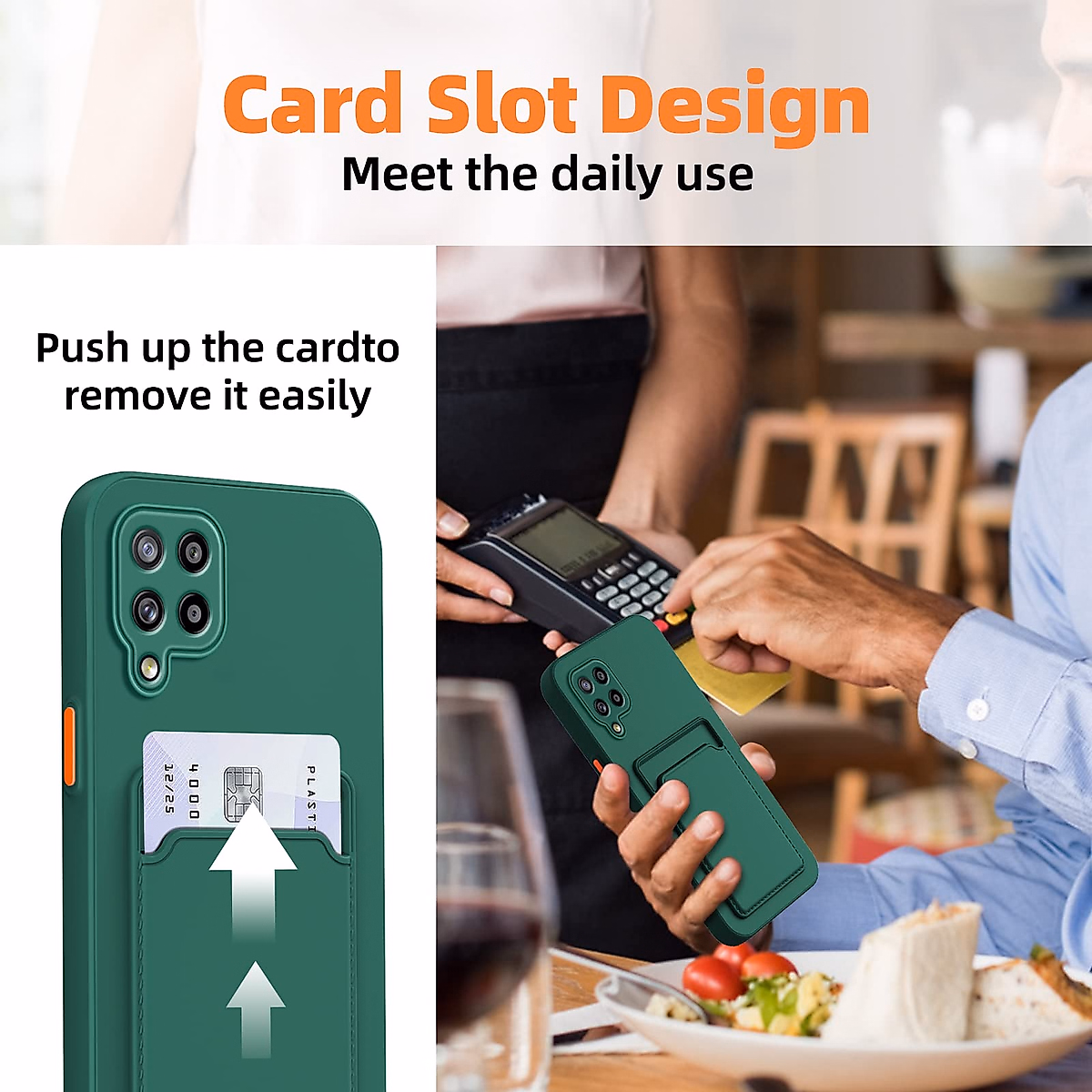 for Samsung Galaxy A42 5g Case, A42 5g Phone Case with Minimalist Credit Card Holder Slot TPU TPU Silicone Scratch-Resistant Slim Card Slot Wallet Case Protective Cover for Galaxy A42 5g-Dark Green